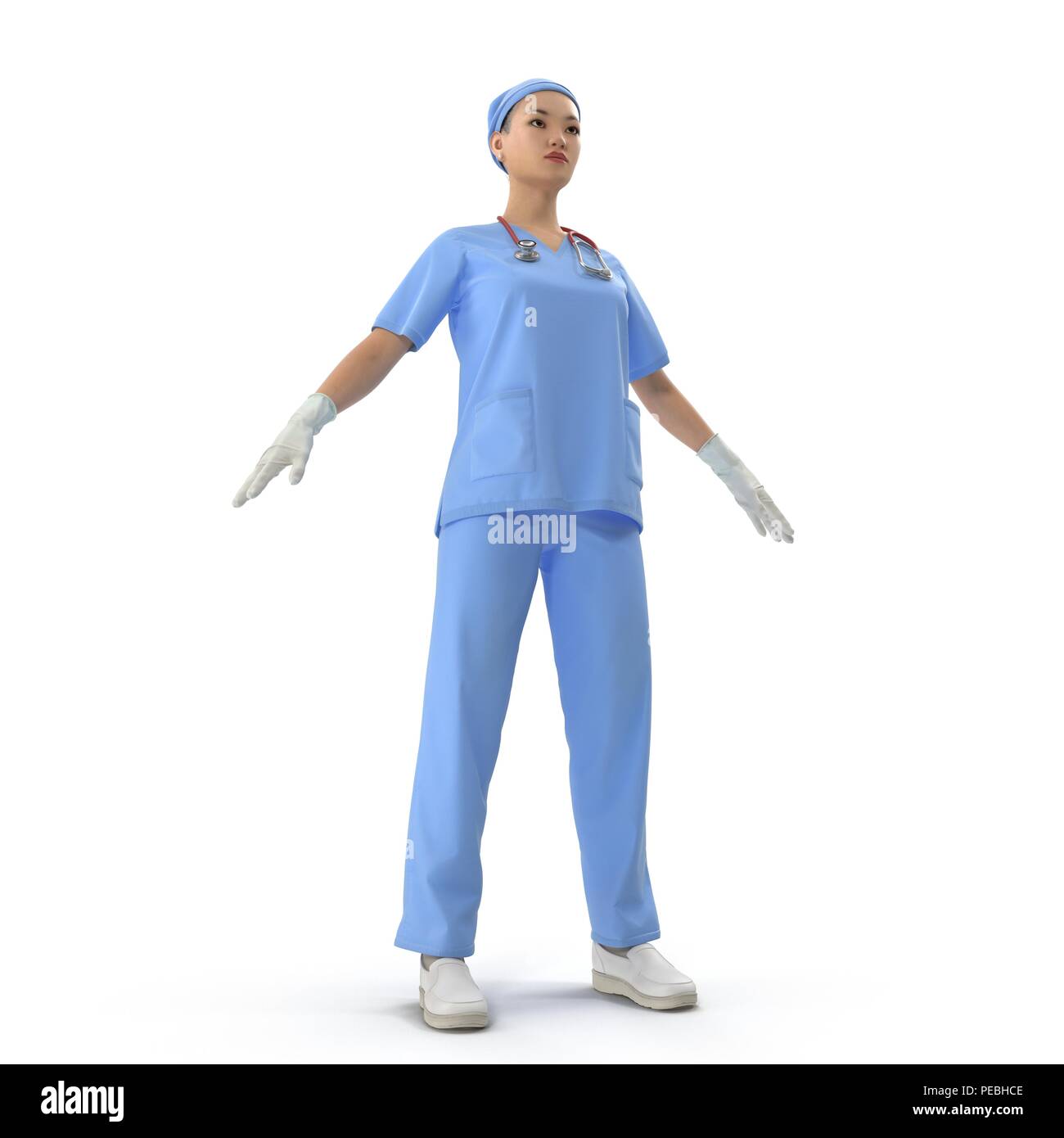 Nurse or young doctor standing in full body isolated on white. 3D ...