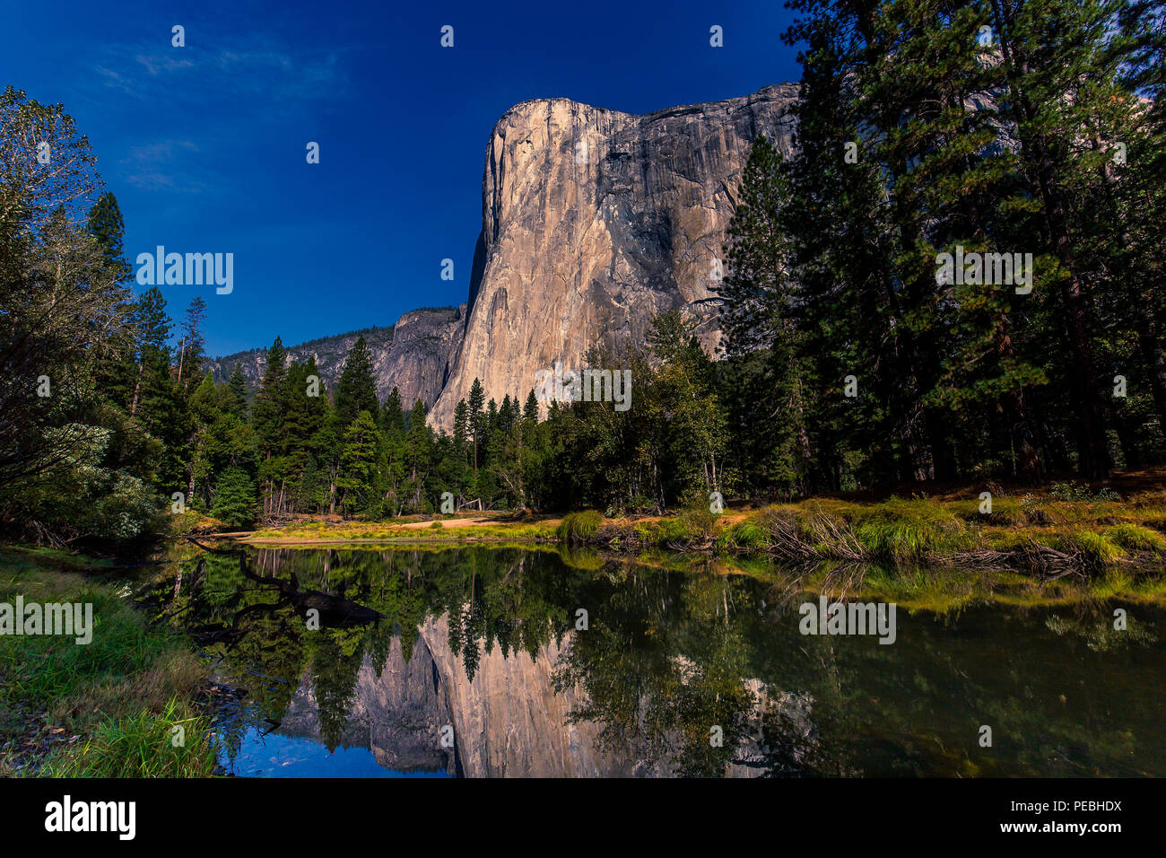 World famous rock climbing wall of El Capitan, Yosemite national park ...