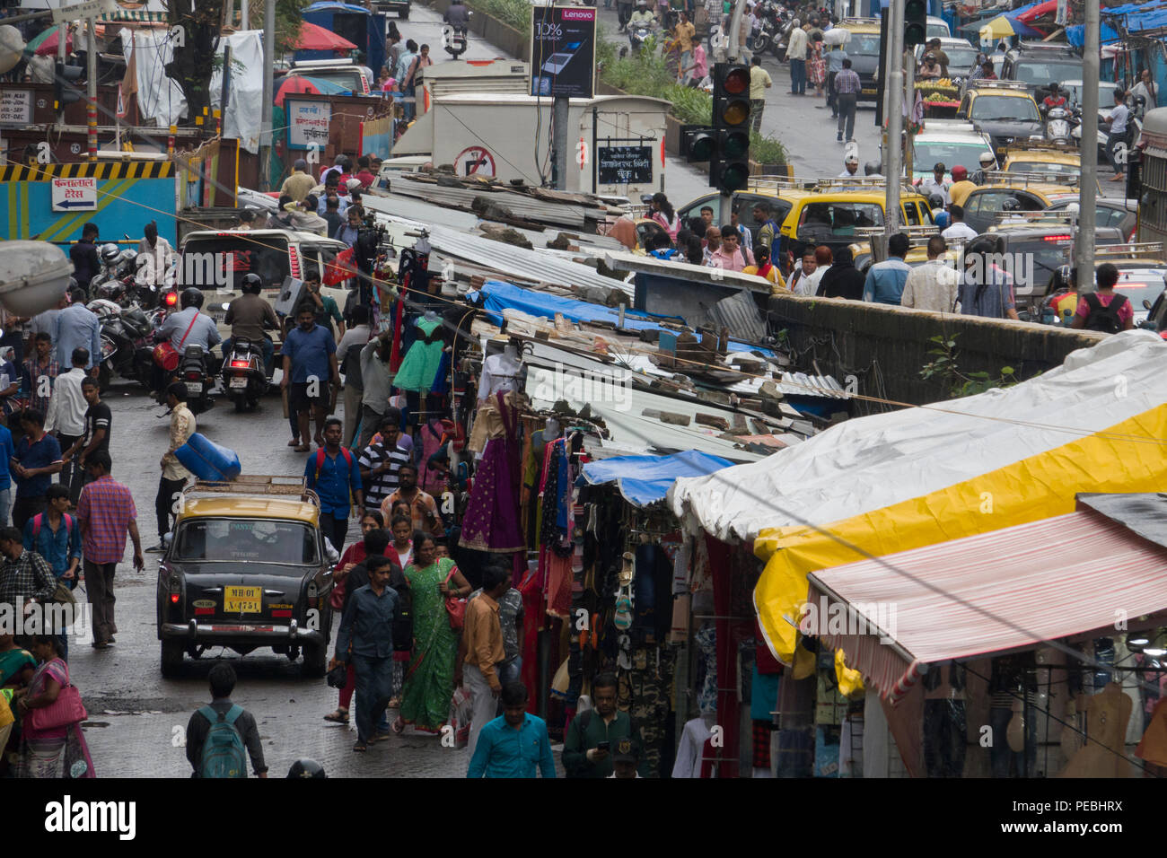 Grant road and Frere bridge traffic and market scene, Mumbai, India ...