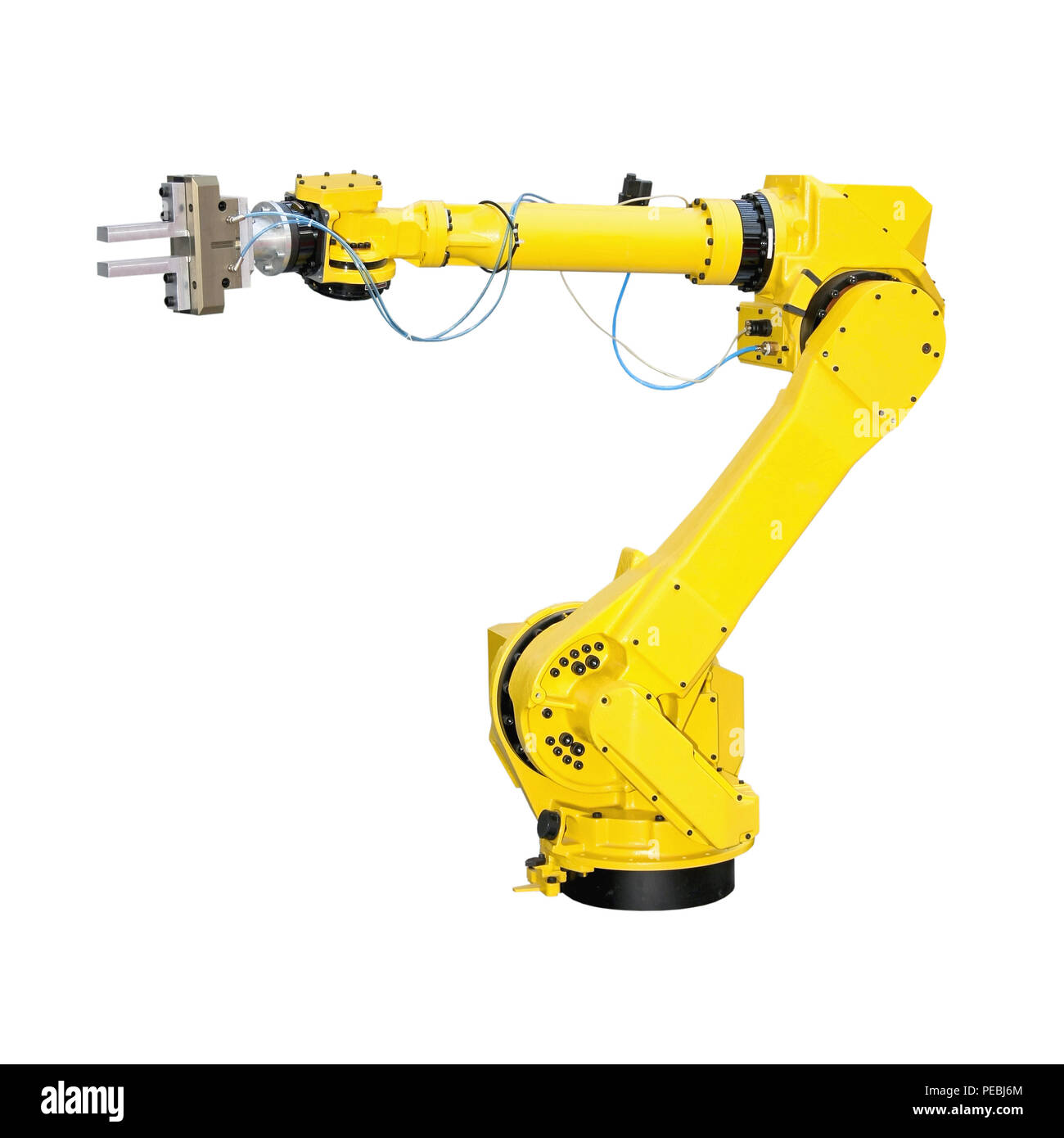 Yellow robot arm for industry isolated included clipping path Stock ...