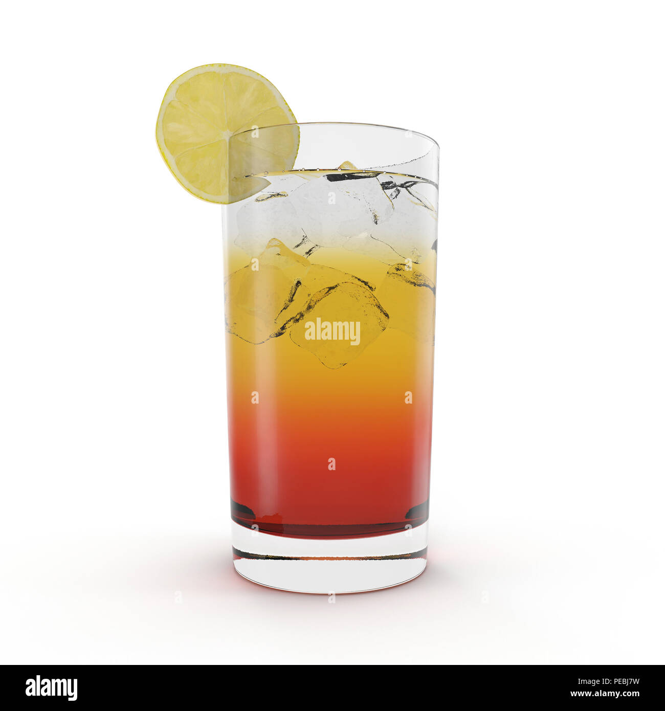 Fresh and cold ice tea with sliced lemon on white. 3D illustration ...
