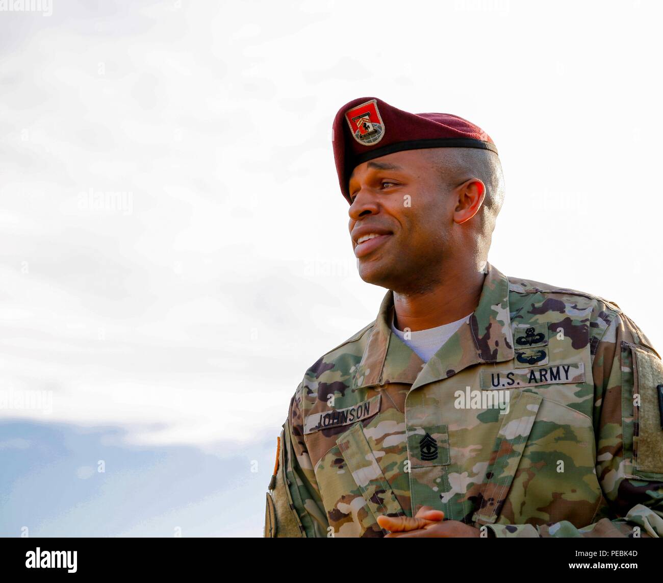 U.S. Army 1st Sgt. Endesha Johnson, assigned to 55th Signal Company (Combat Camera), gives a ...