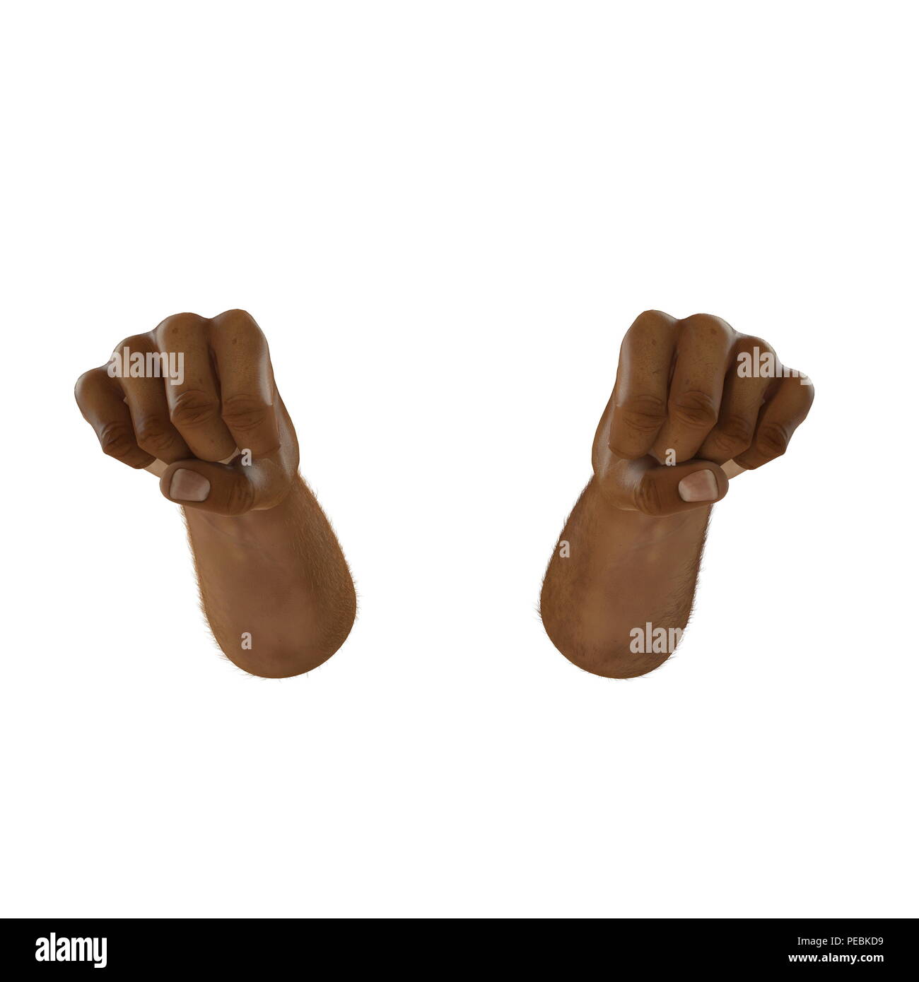 Man hand Swarthy Skin clenched into fist on white. 3D illustration ...