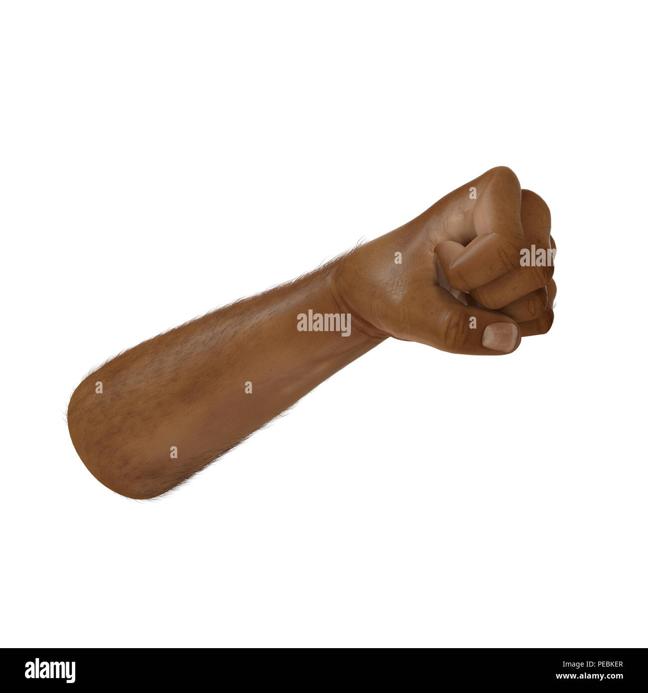 Man hand Swarthy Skin clenched into fist on white. 3D illustration ...