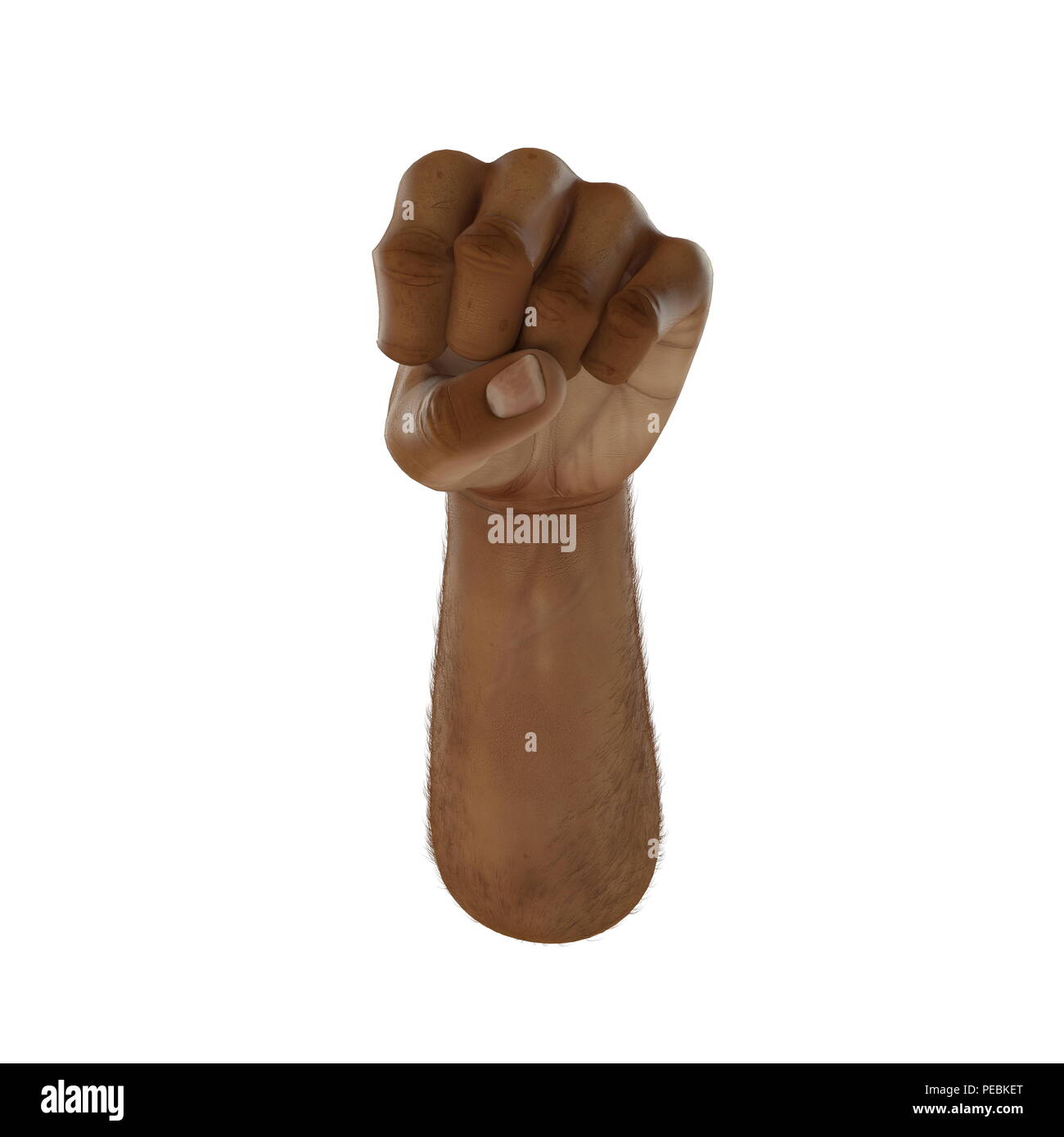 Man hand Swarthy Skin clenched into fist on white. 3D illustration ...