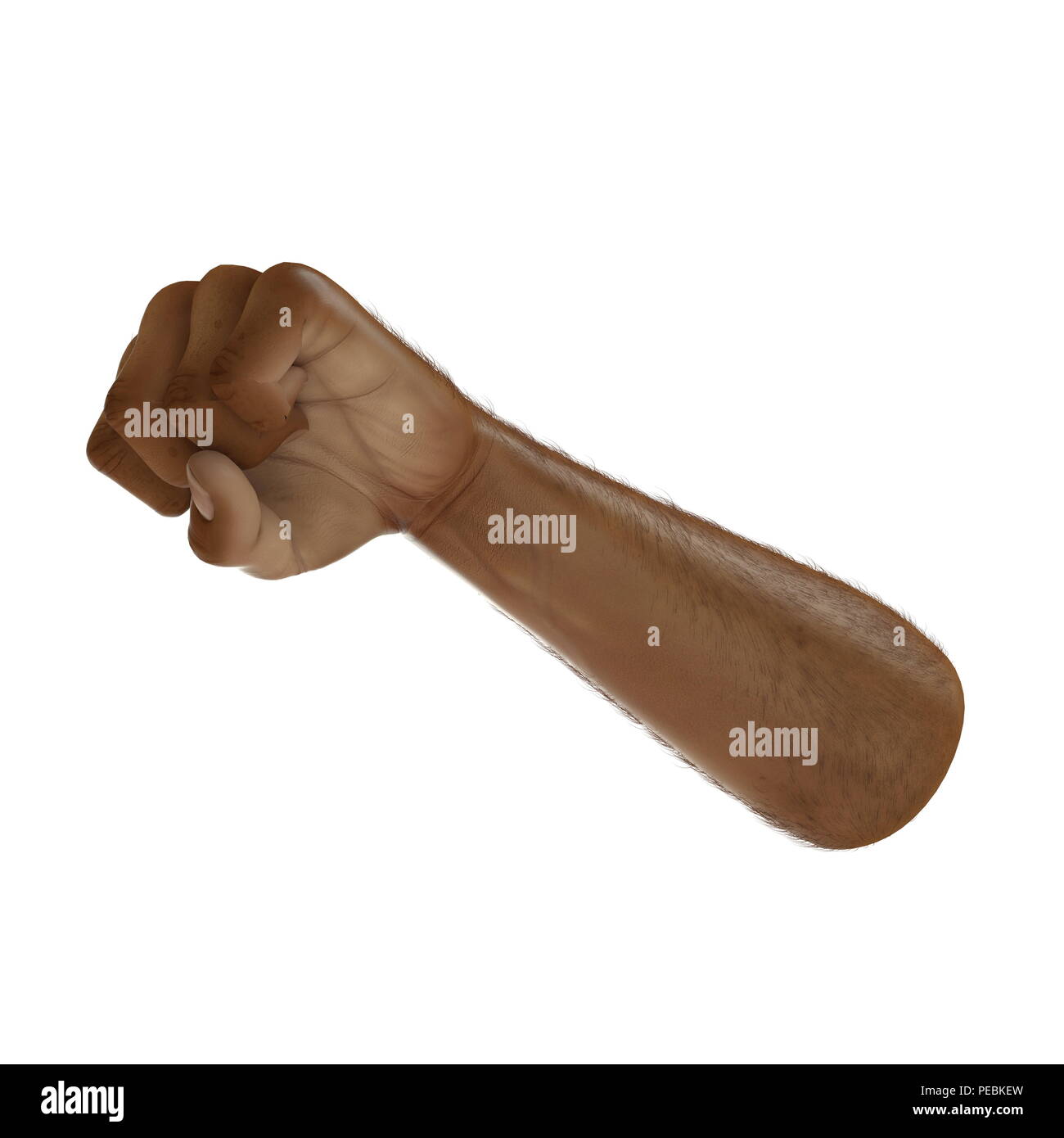 Man hand Swarthy Skin clenched into fist on white. 3D illustration ...