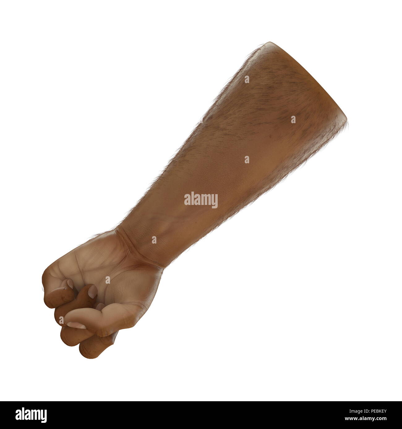 Man hand Swarthy Skin clenched into fist on white. 3D illustration ...