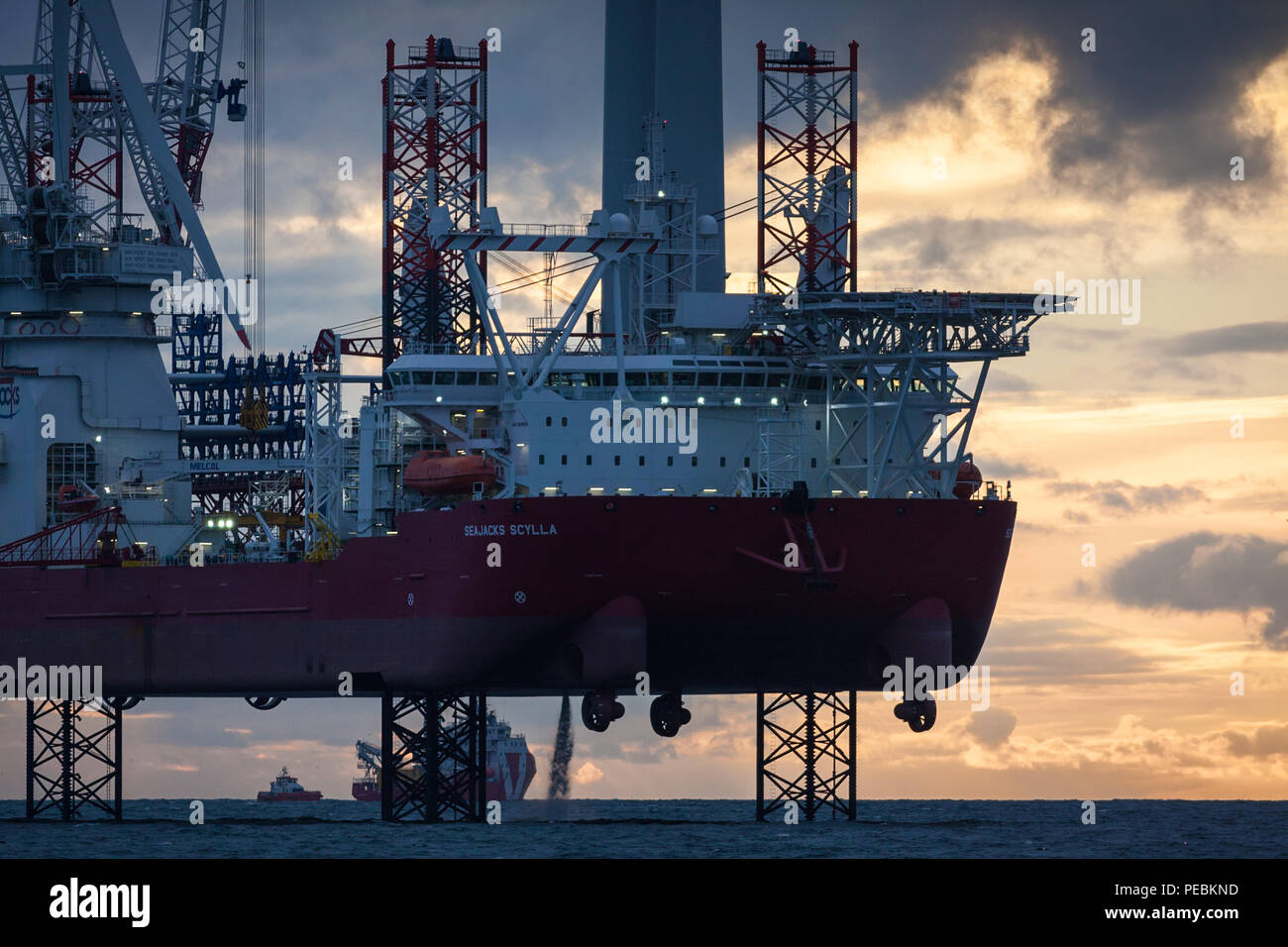 The offshore construction vessel, Seajacks Scylla, working on Walney ...