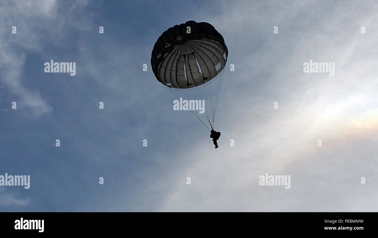 A lone paratrooper descends from a jump in support of the 18th Annual ...