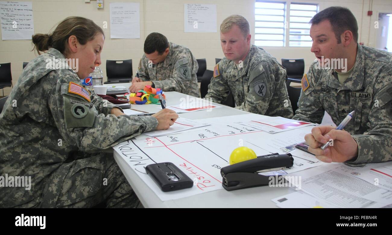 Capt. Melinda Bluemling (left) writes notes as Sgt. Jonathan Page (far ...