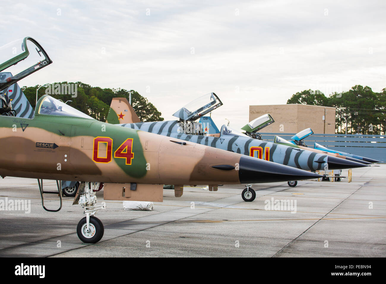 F-5N Tiger II aircraft rest on the flight line aboard Marine Corps Air ...