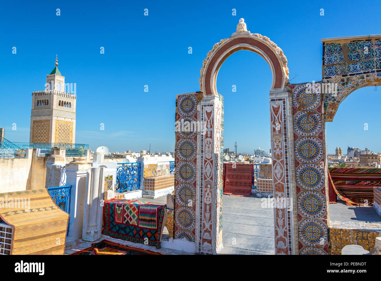 Ornate rooftop with a view of the Al-Zaytuna Mosque Stock Photo - Alamy