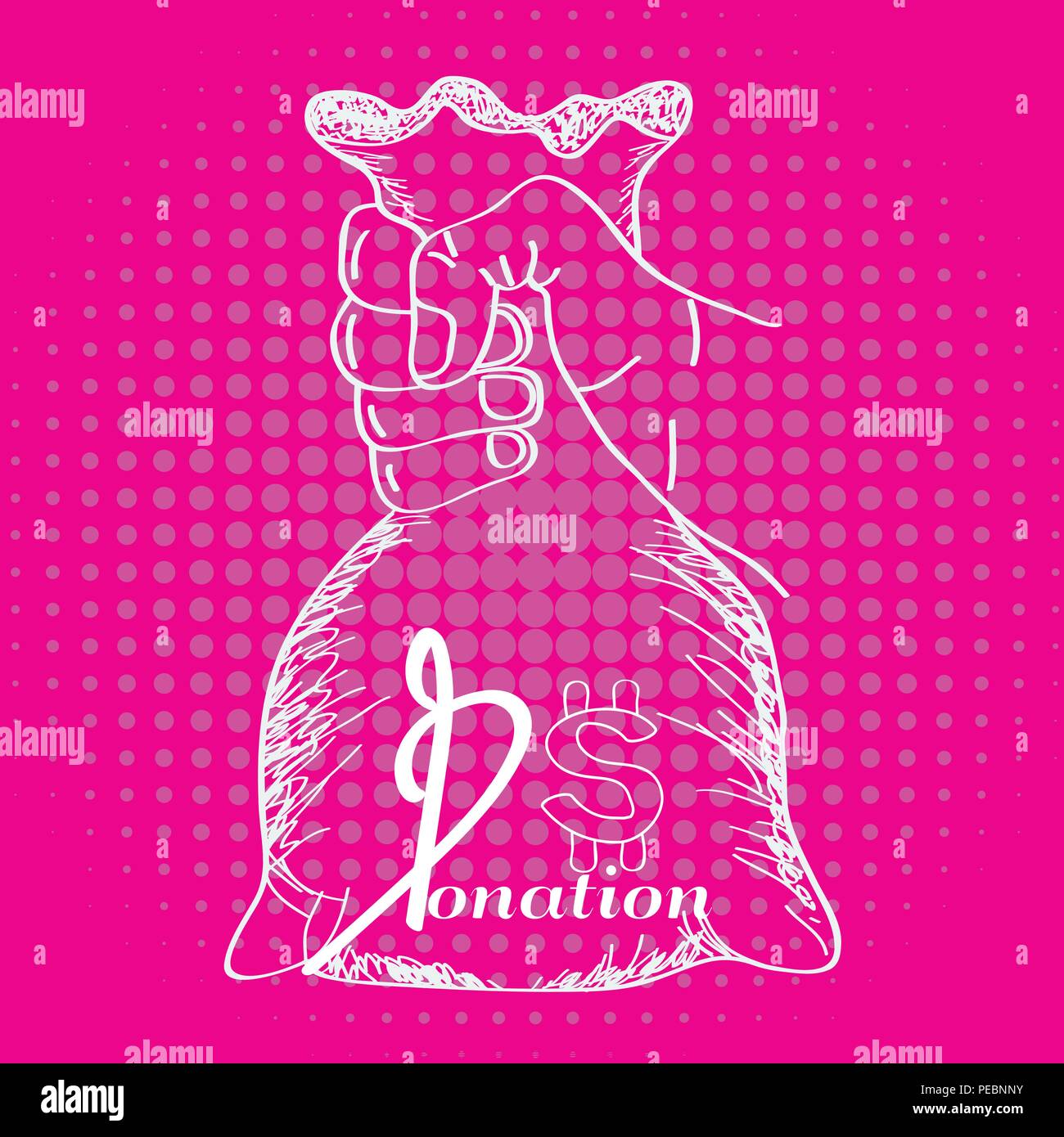 Hand holding bag of money for donation concept. Line art style hand ...