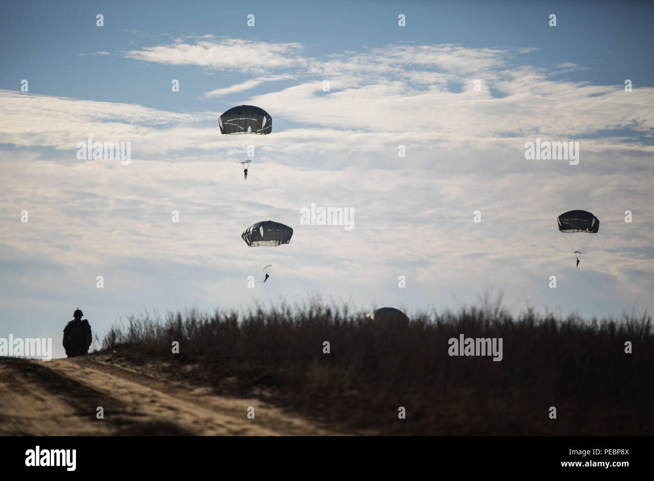 U.S. Army paratroopers descend onto Sicily Drop Zone during Operation ...