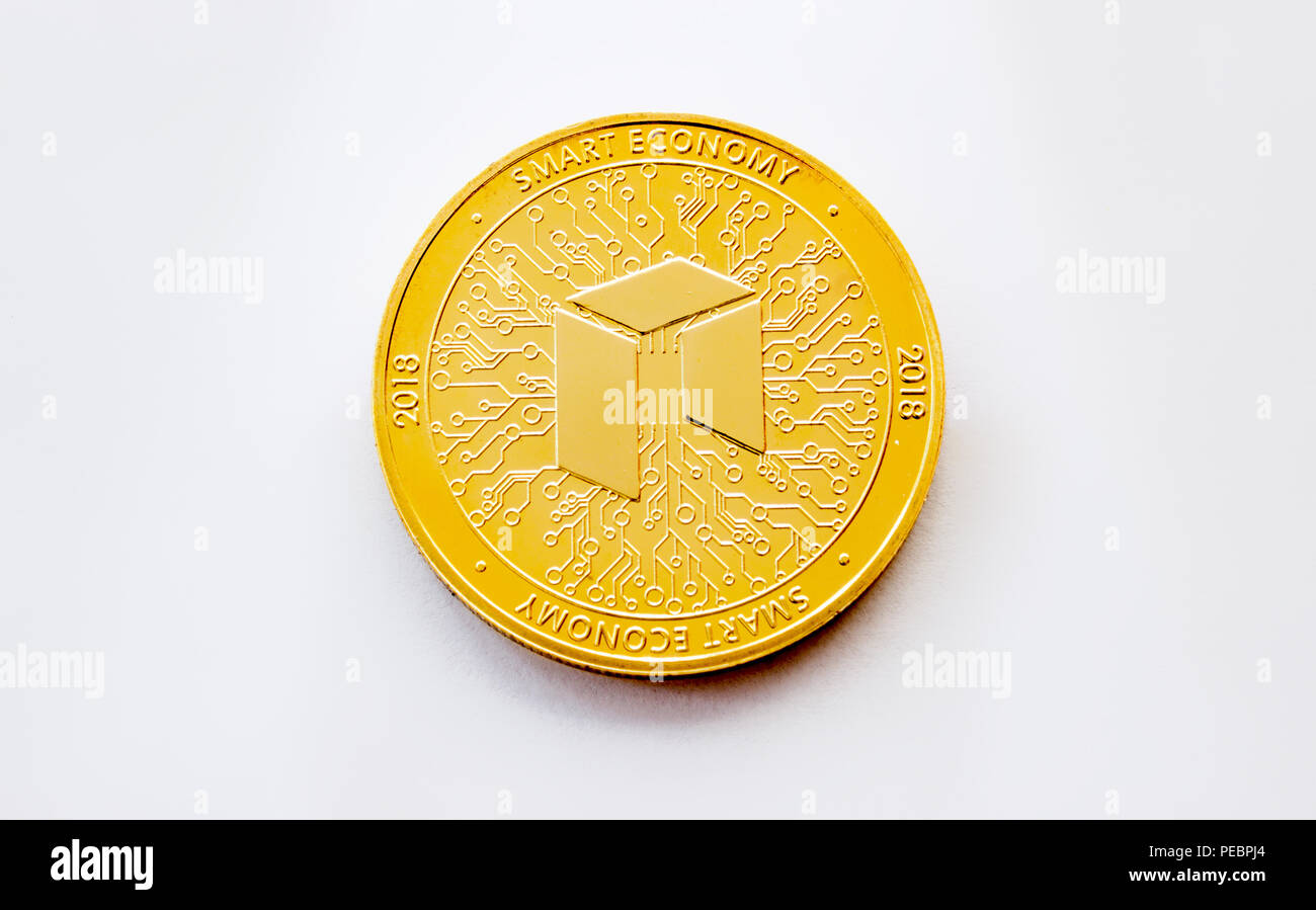 On a white background is isolated gold coin of a digital crypto ...