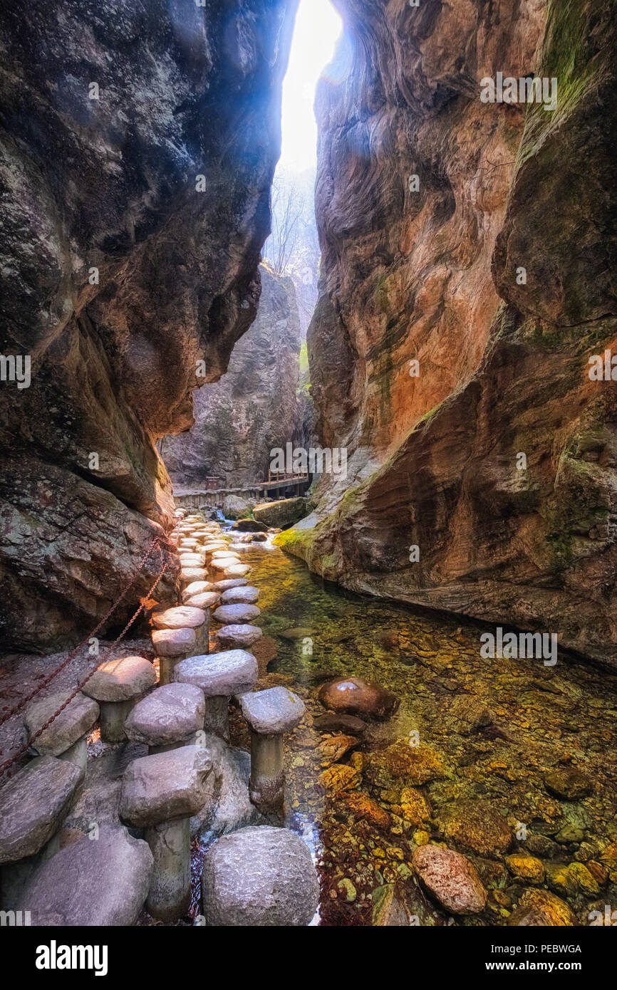 Creek Trail in a Narrow Gorge, Niubeiliang National Forest Park ...