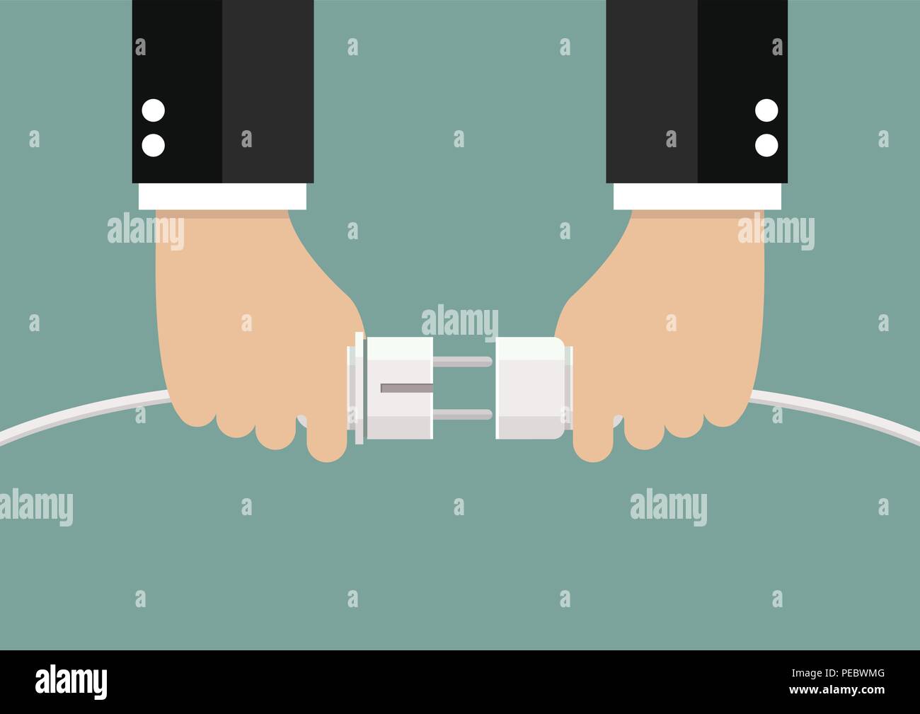 Man holding in hand plug and socket to connect. Vector illustration ...