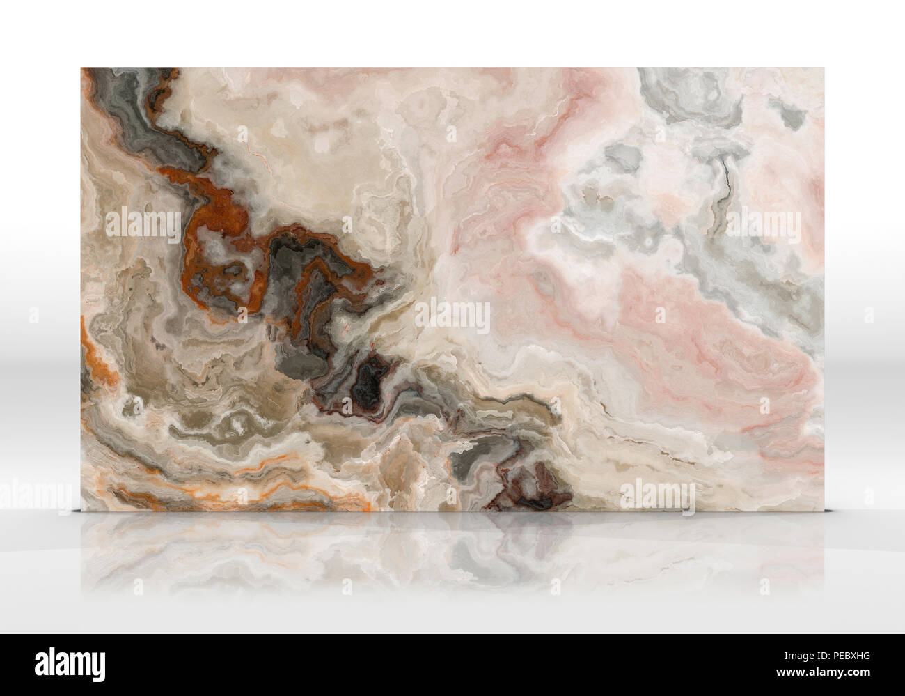 Onyx marble tile standing on the white background with reflections and ...