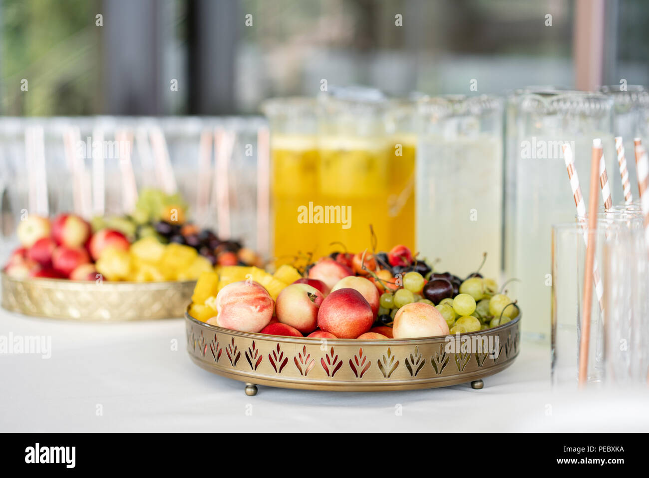 Fresh Fruit platter buffet at business or wedding event venue. Self ...