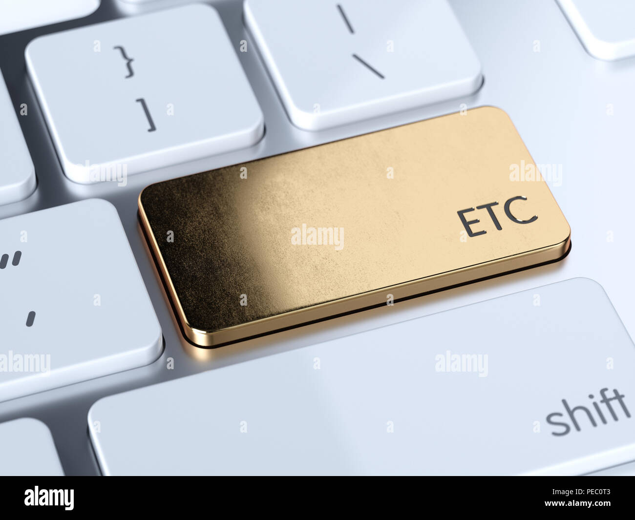 Golden ETC computer keyboard button key. 3d rendering illustration ...