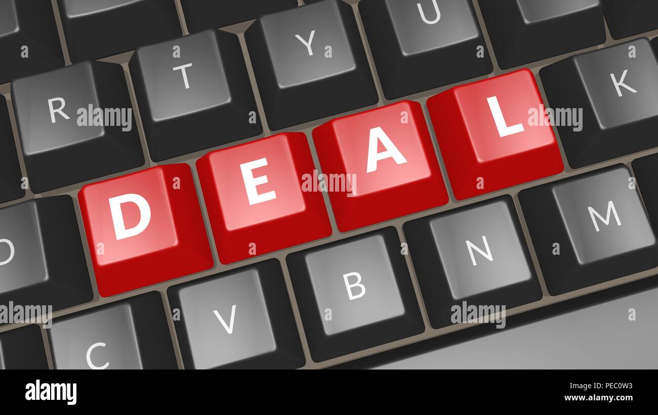 Word deal on black keyboard. Computer key showing the word deal ...