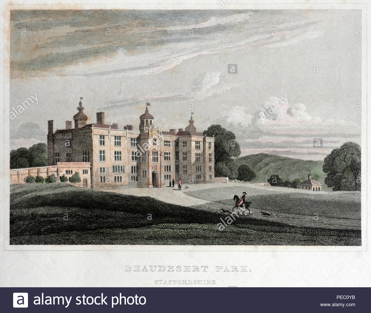 Beaudesert Park Staffordshire, antique engraving from c1830 Stock Photo ...