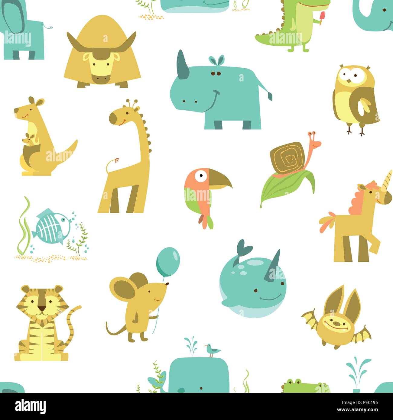 Seamless pattern with animals Cute animals vector. Zoo illustration set ...