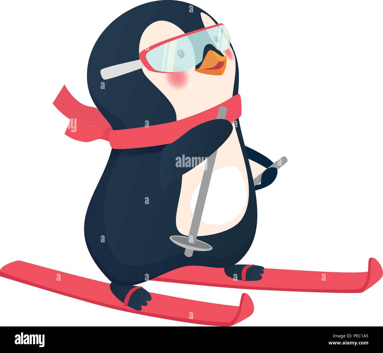 Penguin riding on skis on snow. Penguin cartoon vector illustration ...