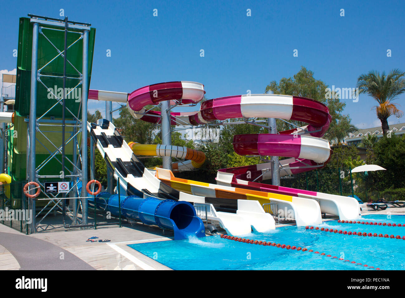 Water park with water slides at the open air Stock Photo - Alamy