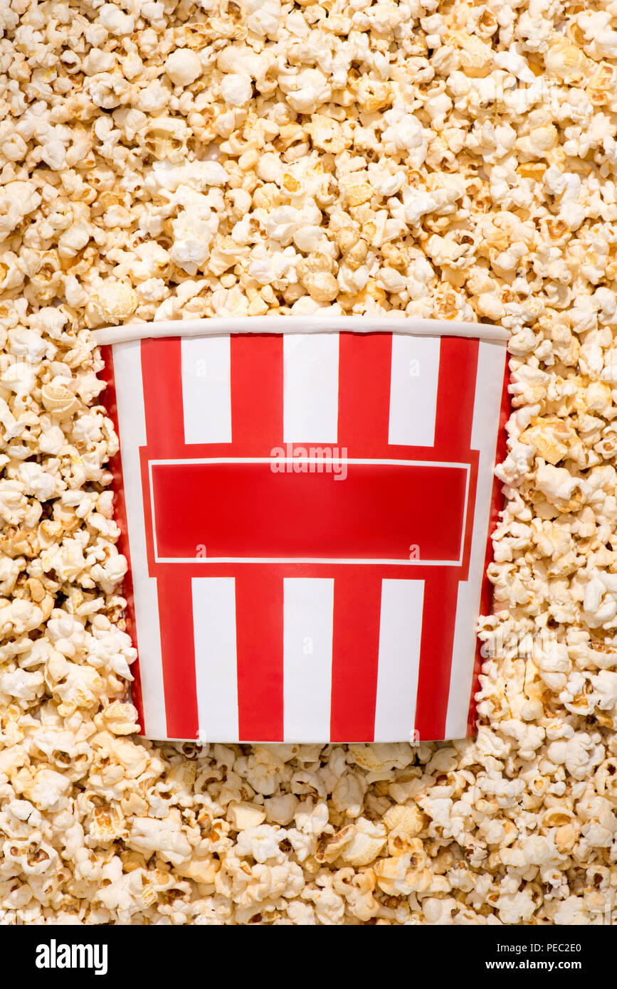 flat lay with disposable bucket and crunchy popcorn Stock Photo - Alamy