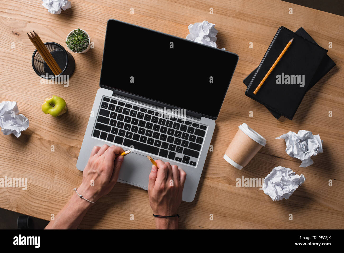 Man breaking pencil hi-res stock photography and images - Alamy