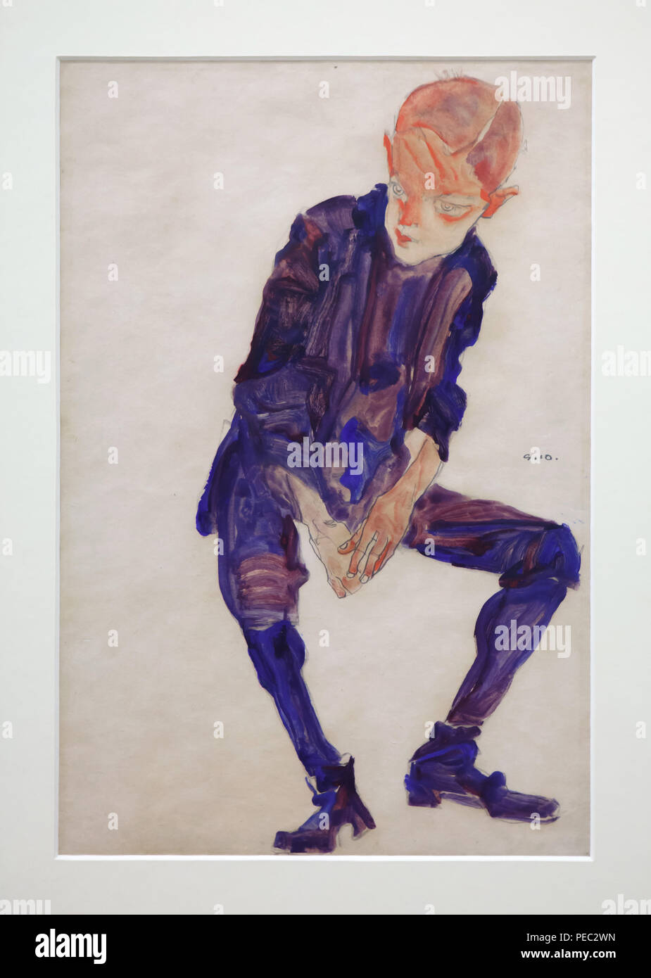 Drawing 'Sitting Boy in Purple Clothing' (1910) by Austrian ...