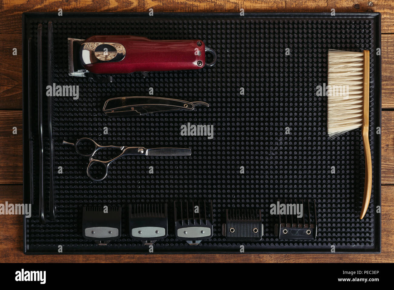 top view of set of professional barber tools in hair salon Stock Photo ...
