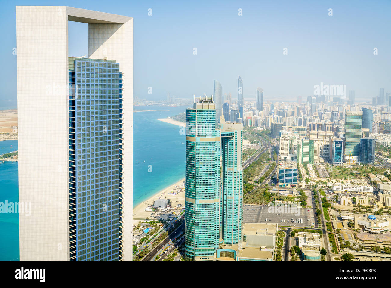 Aerial view of Corniche and downtown area of Abu Dhabi, UAE Stock Photo ...