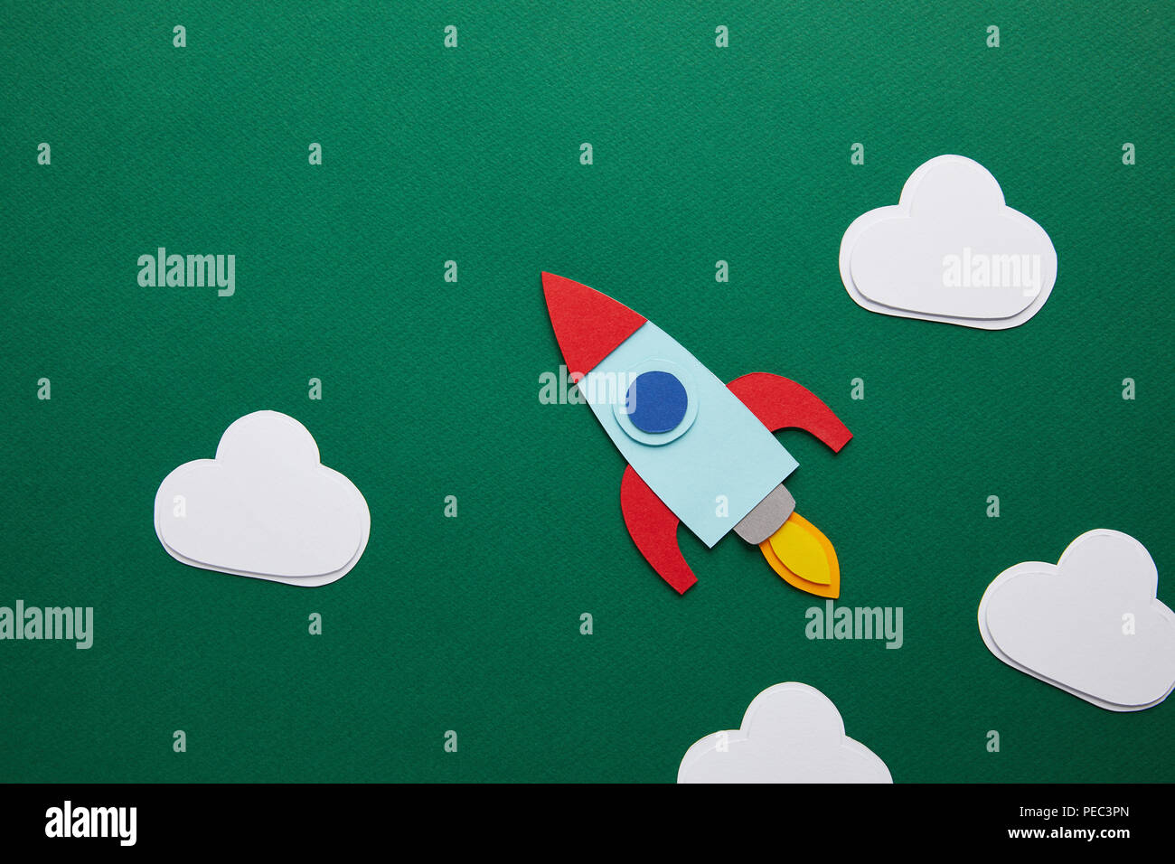 top view of rocket and clouds on green chalkboard Stock Photo - Alamy