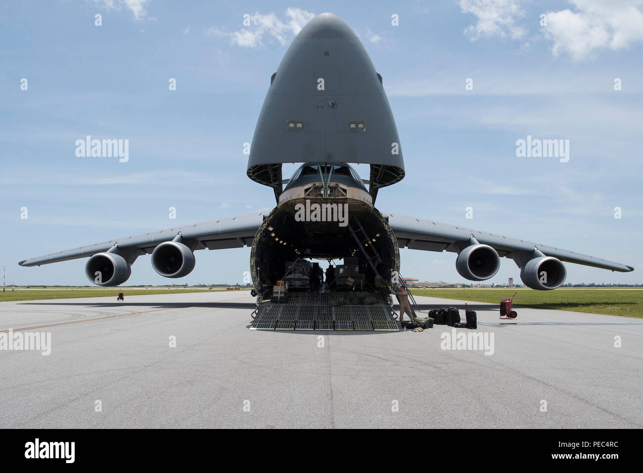A C-5 Galaxy aircraft parked on the flightline at Patrick Air Force ...