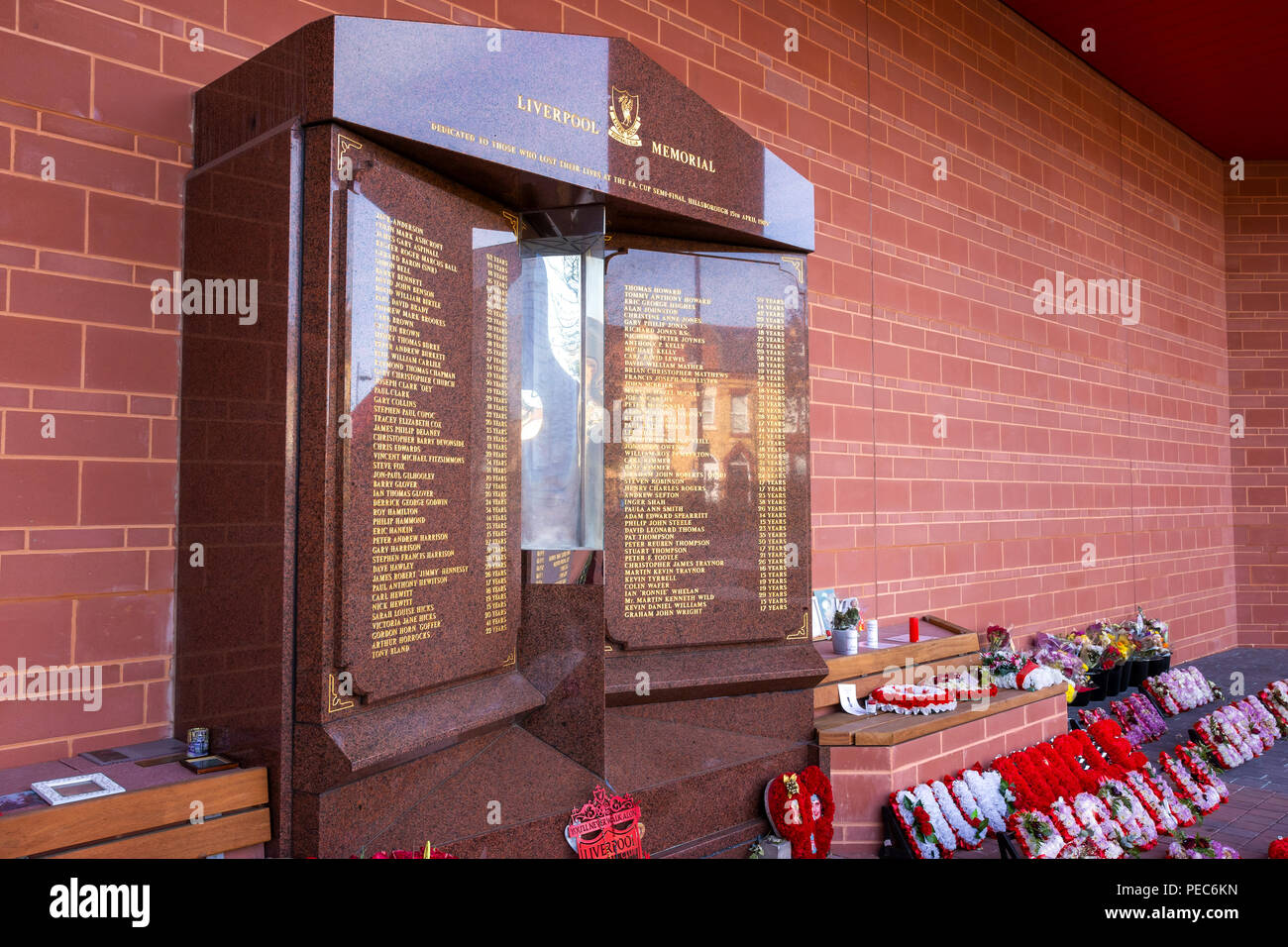 LIVERPOOL, UK - MAY 17 2018: Hillsborough memorial for the 96 victims ...