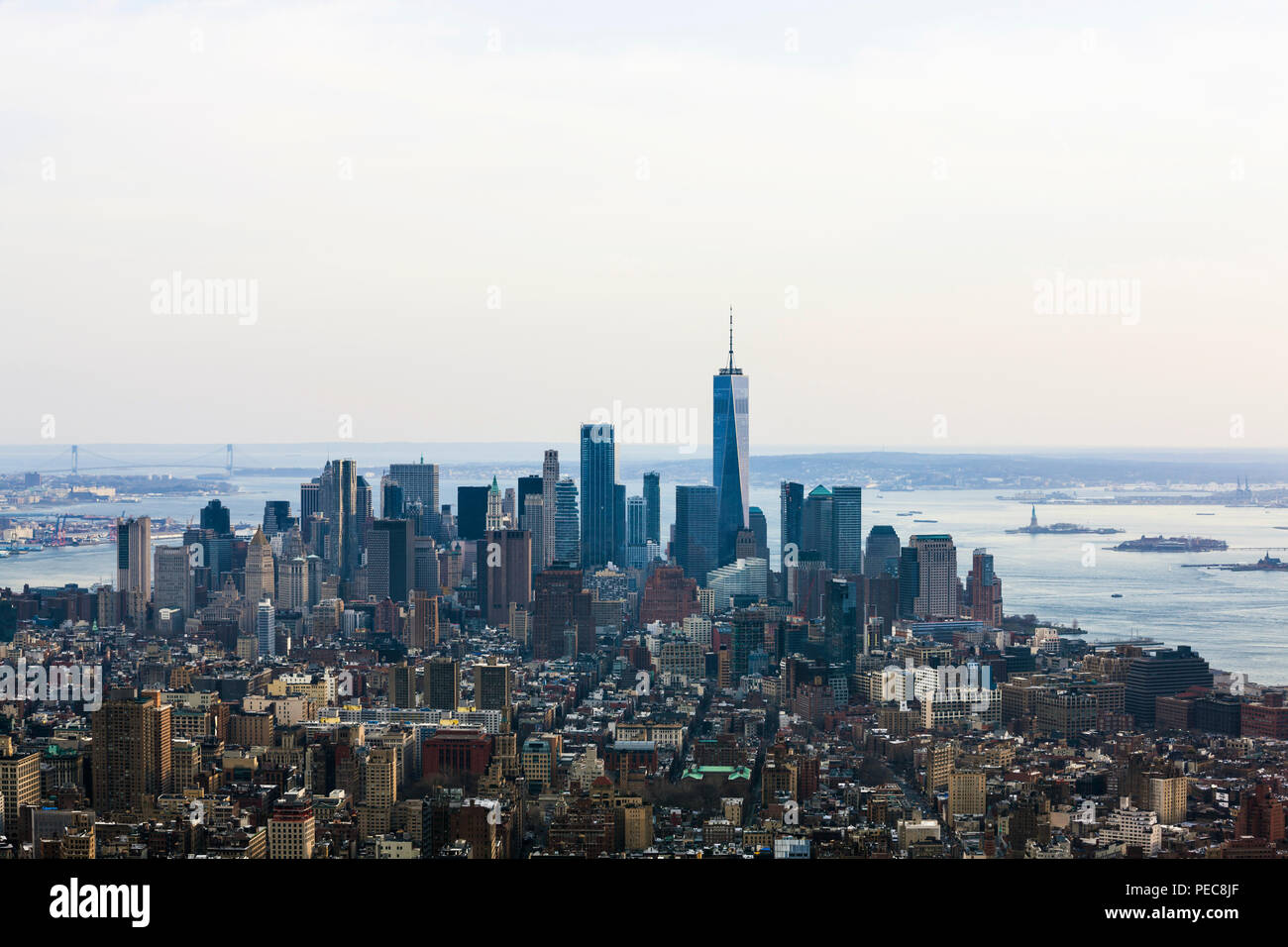 View from above on One World Trade Center and skyscrapers in the ...