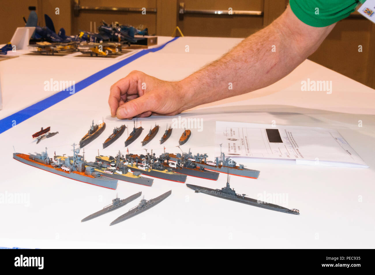 Builder and craftsman of Models of military destroyers arranges the ...