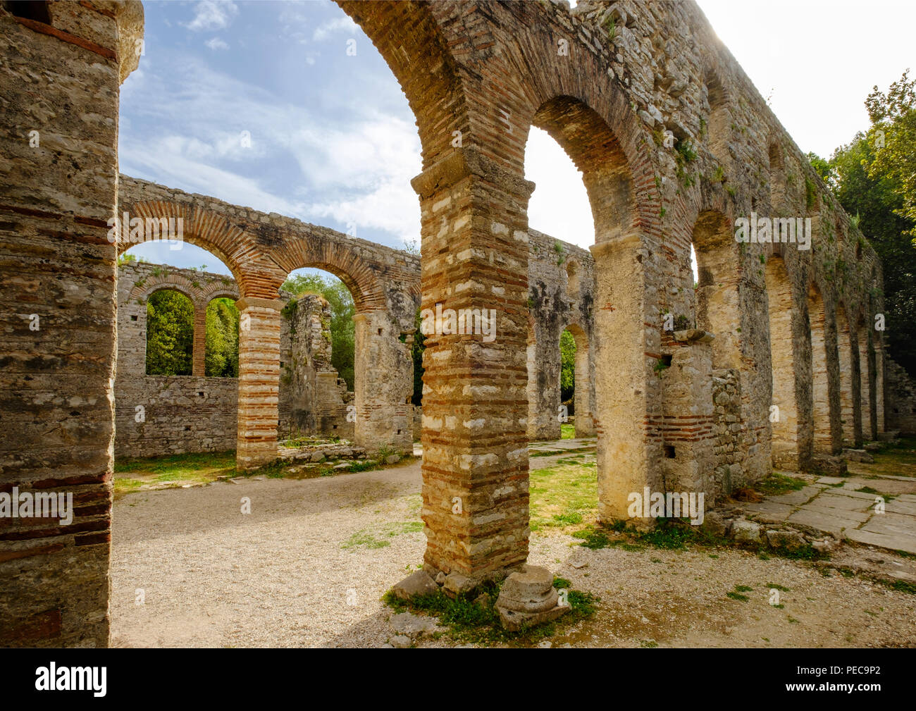 Large basilica, ancient city Butrint, National Park Butrint, at Saranda ...