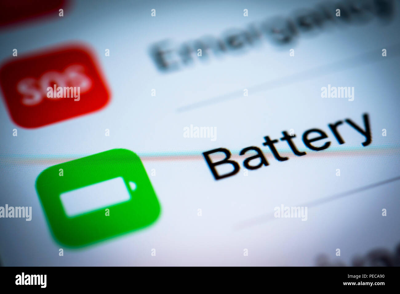 Battery Settings displayed on an iPhone, iOS, smartphone, display ...