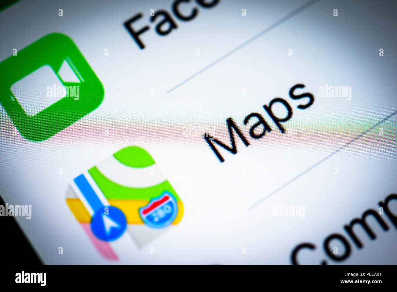 Apple Maps displayed on an iPhone, iOS, smartphone, display, close-up ...