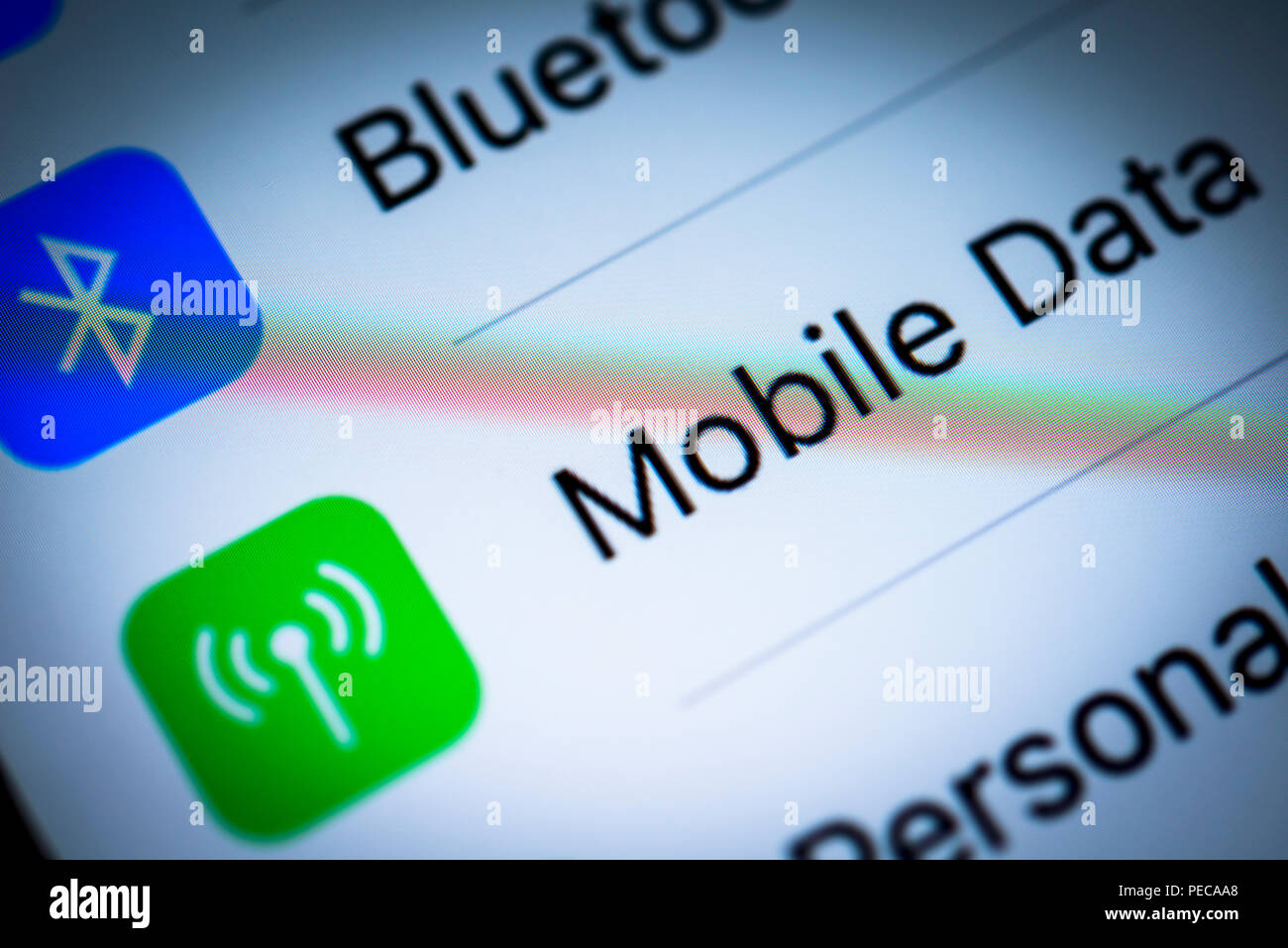 Mobile Data settings displayed on an iPhone, iOS, smartphone, display ...