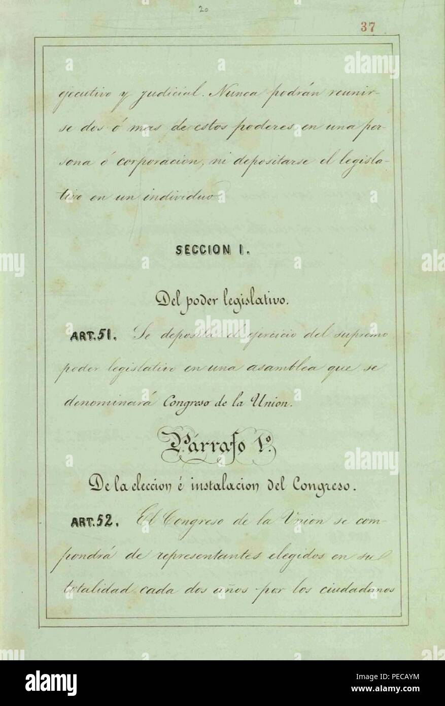 Articulos 51 y 52 Constitucion de 1857 Stock Photo - Alamy