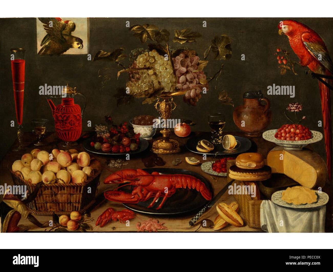 Artus Claessens - Large still life with lobster and parrot Stock Photo ...
