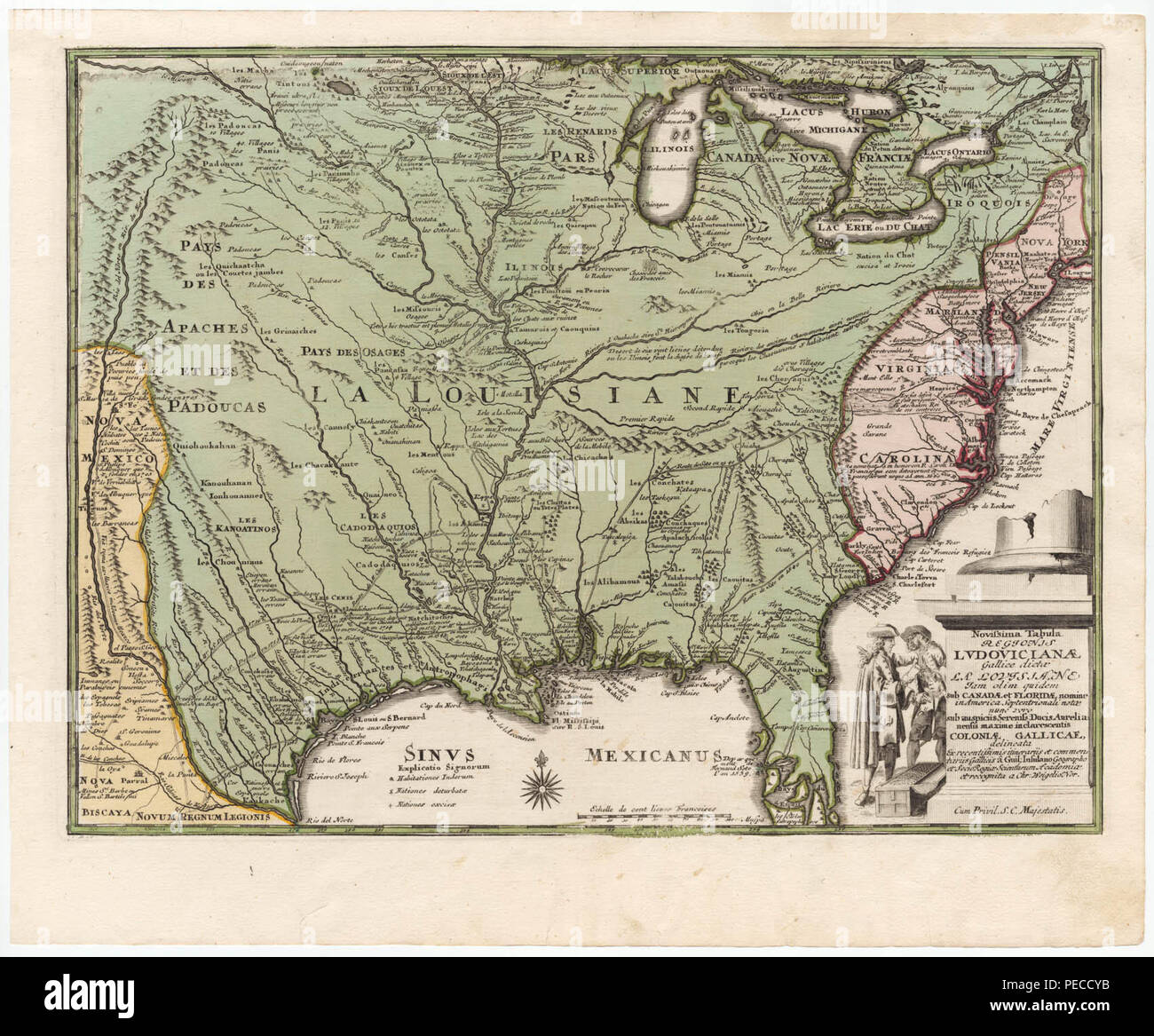 A map of Louisiana by Christoph Weigel, published in 1734 Stock Photo ...