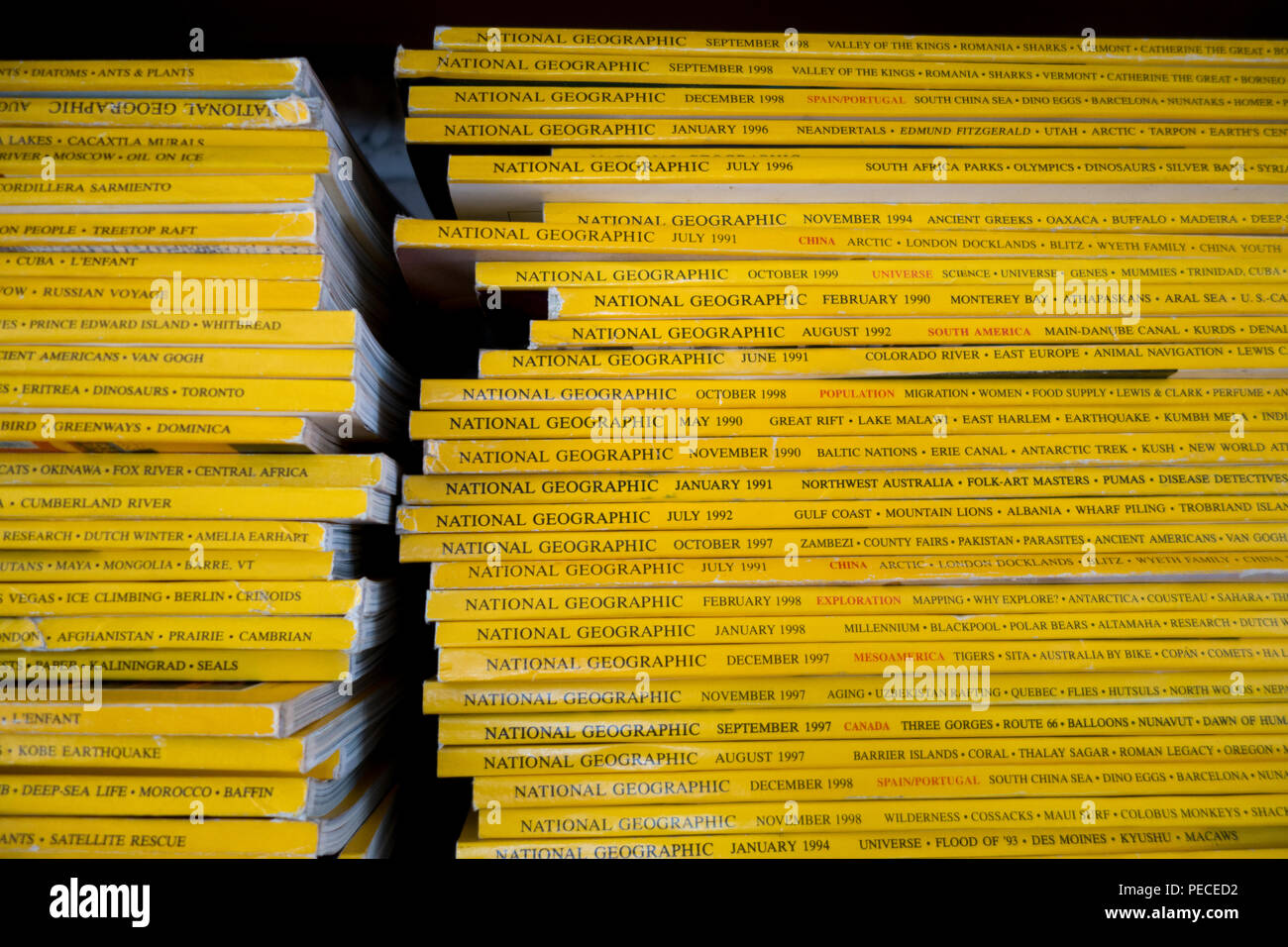 Stacks of National Geographic magazines Stock Photo - Alamy