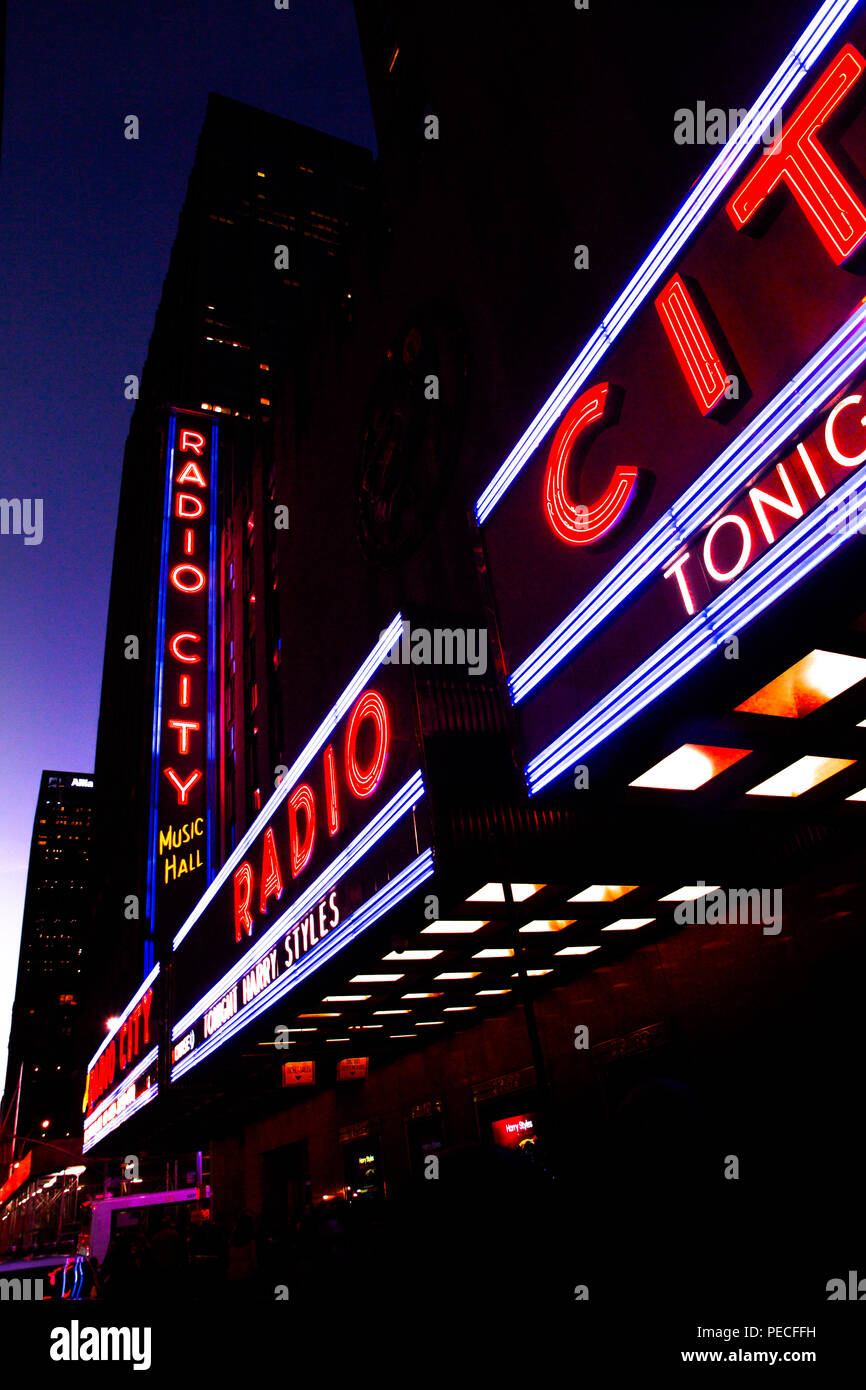 NEW YORK CITY - SEPTEMBER 28, 2018: Bright lights of the Radio City ...