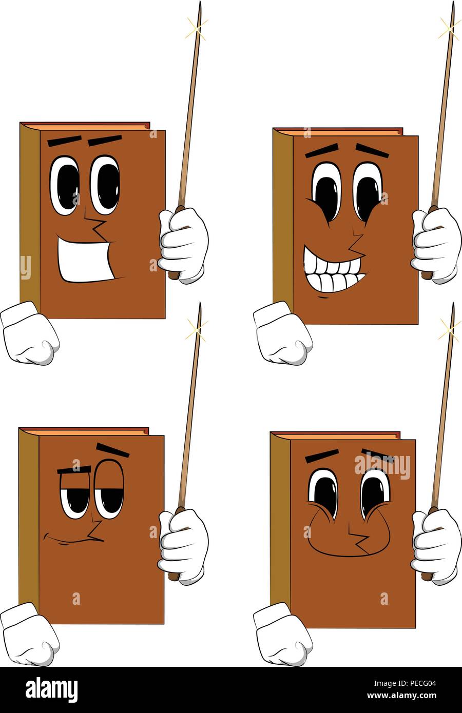 Books with a magic wand. Cartoon book collection with happy faces ...