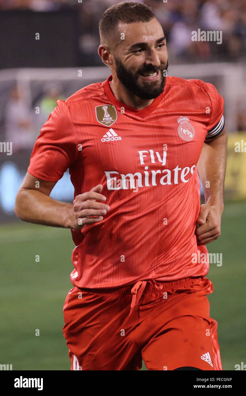 Striker Karim Benzema of Real Madrid #9 in action against Roma in the ...